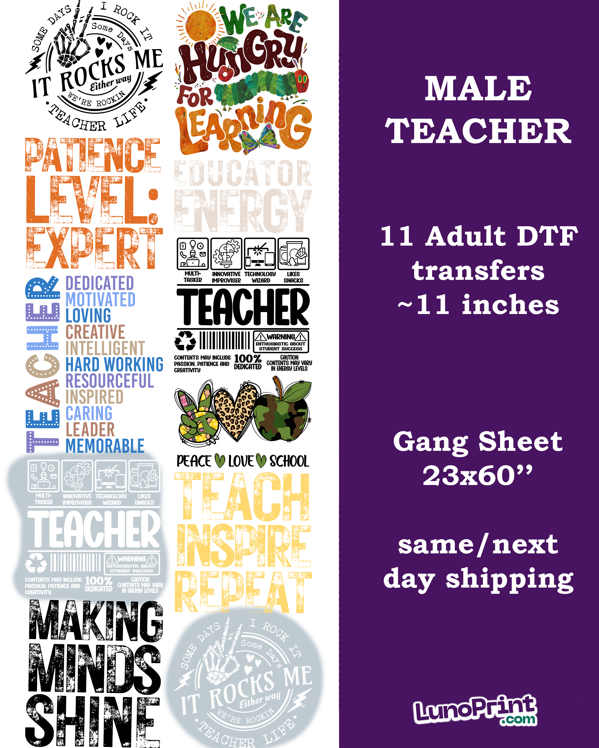 Male Teacher DTF Gang Sheet – LunoPrint DTF transfers